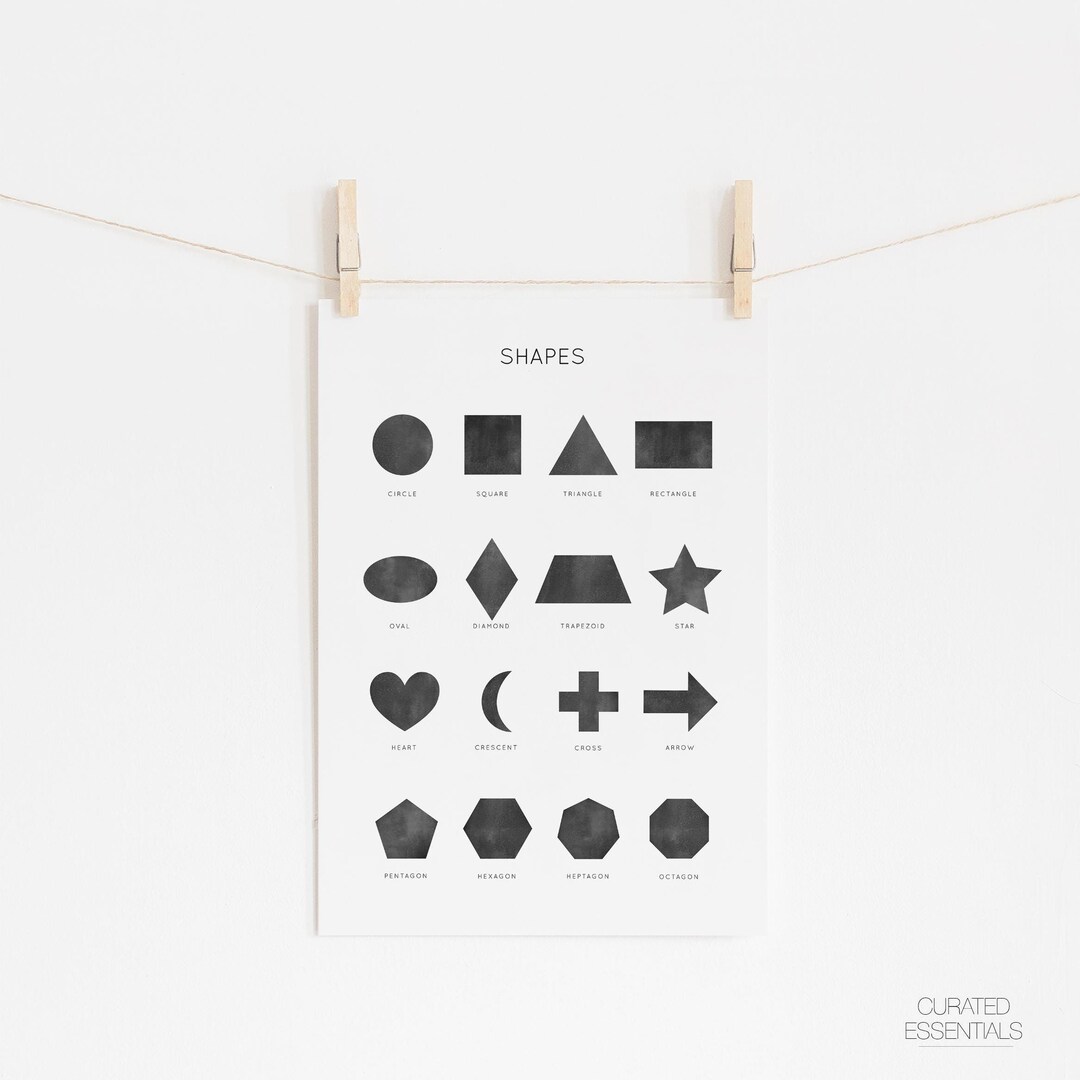 Black & White Shapes Print, Educational Printable Wall Art, Montessori ...