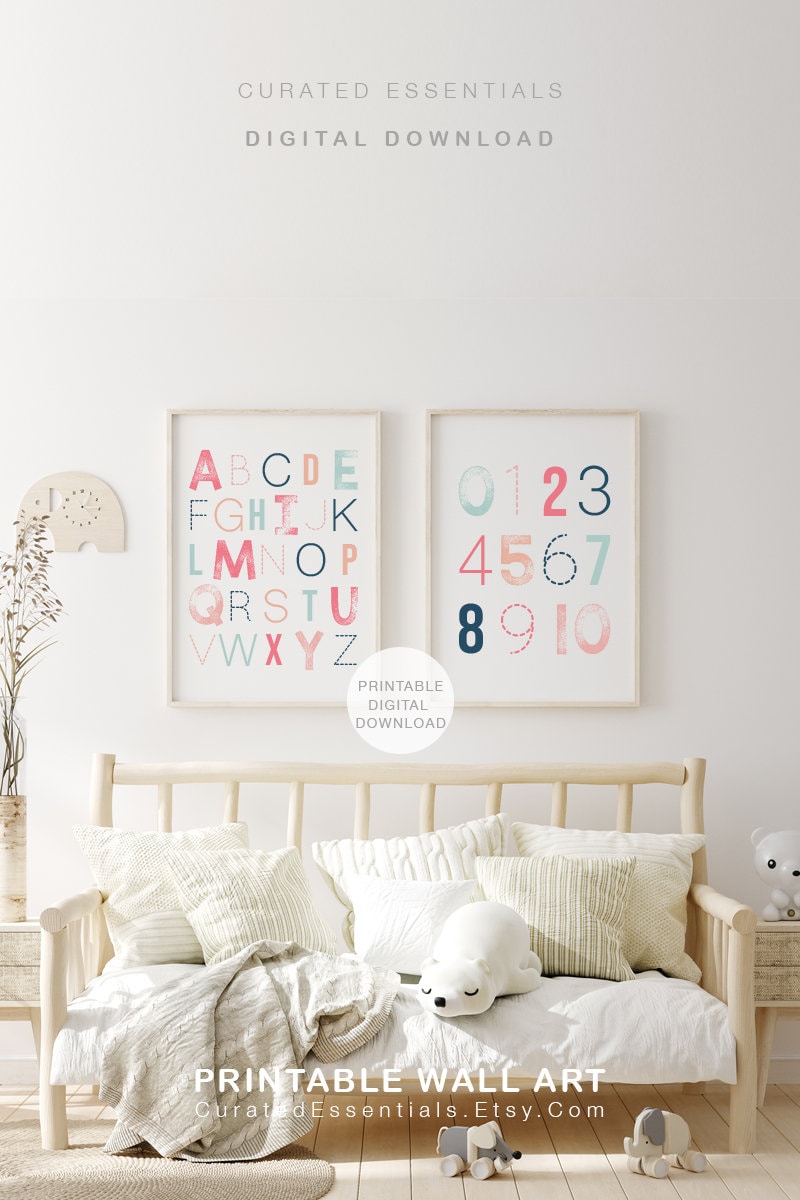 Pink & Navy Set of 2 Prints Alphabet and Numbers Printable | Etsy