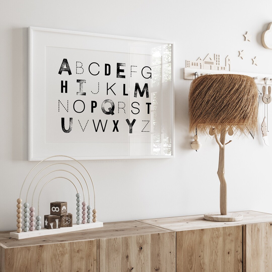 Black and White Alphabet DIGITAL PRINT, Kids Horizontal ABC Print ...