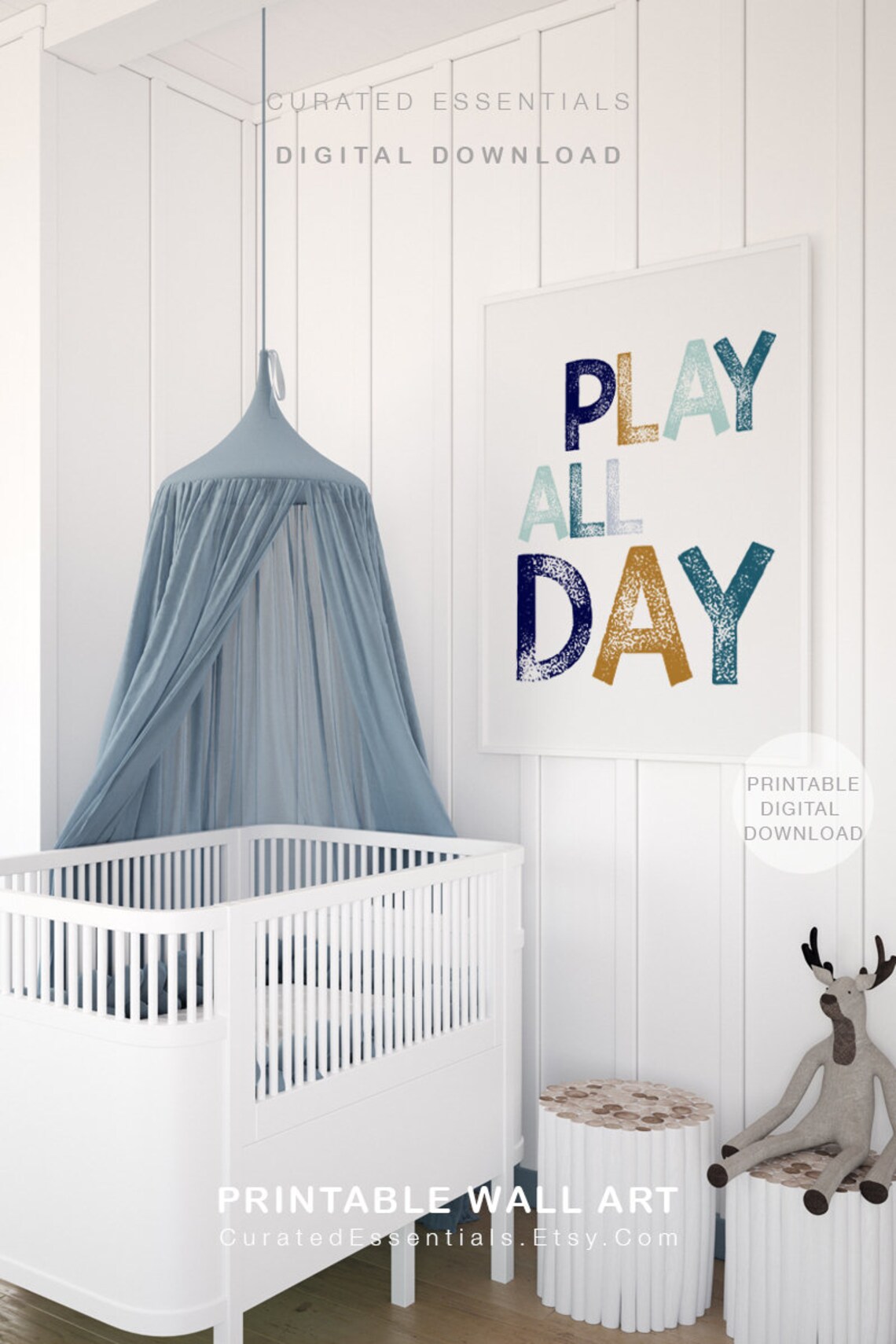 Play All Day Print, Playroom Decor, Printable Wall Art, Nursery Decor ...