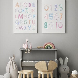 Pink Rainbow Alphabet and Numbers Set of 2 Prints, Educational ...