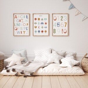 Boho Earthy Neutral Playroom Wall Decor, Educational Posters Set of 3 ...