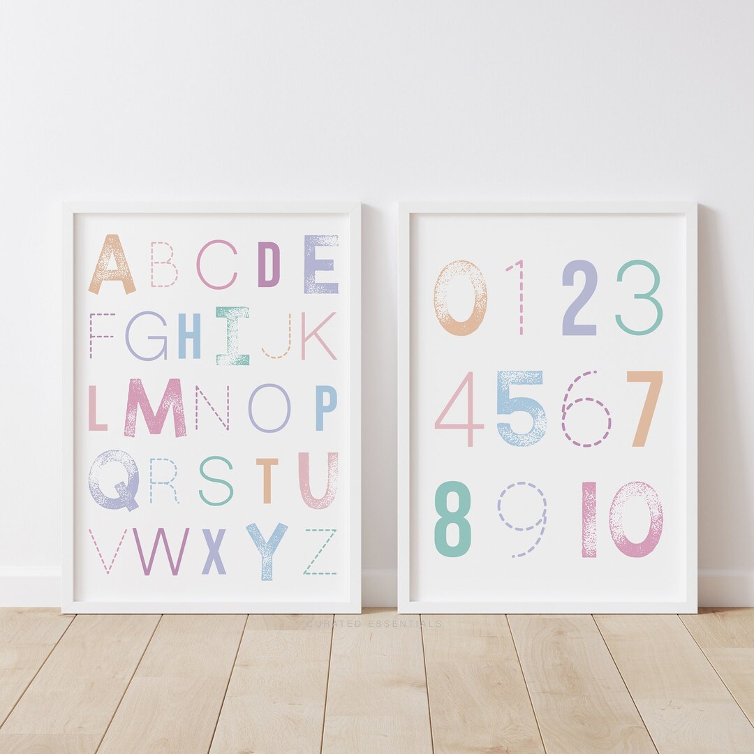 Pink Rainbow Alphabet and Numbers Set of 2 Prints, Educational ...