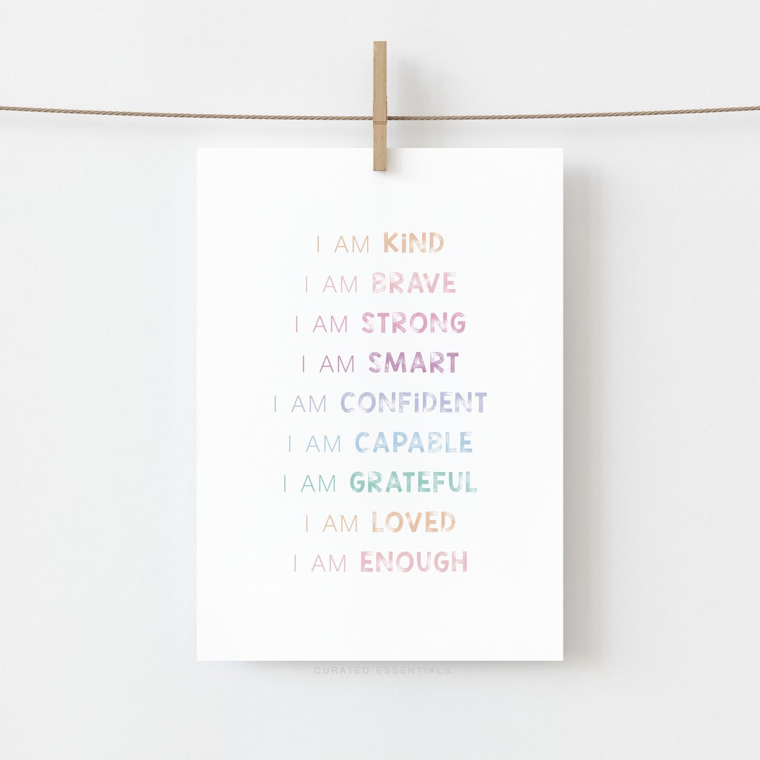 Positive Affirmations for Kids, PRINTABLE Wall Art, I Am Affirmations ...