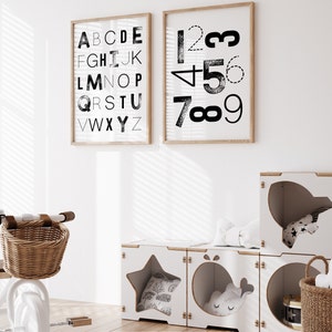 Set of 2 Prints, Alphabet and Numbers Printable, Neutral Nursery Decor ...