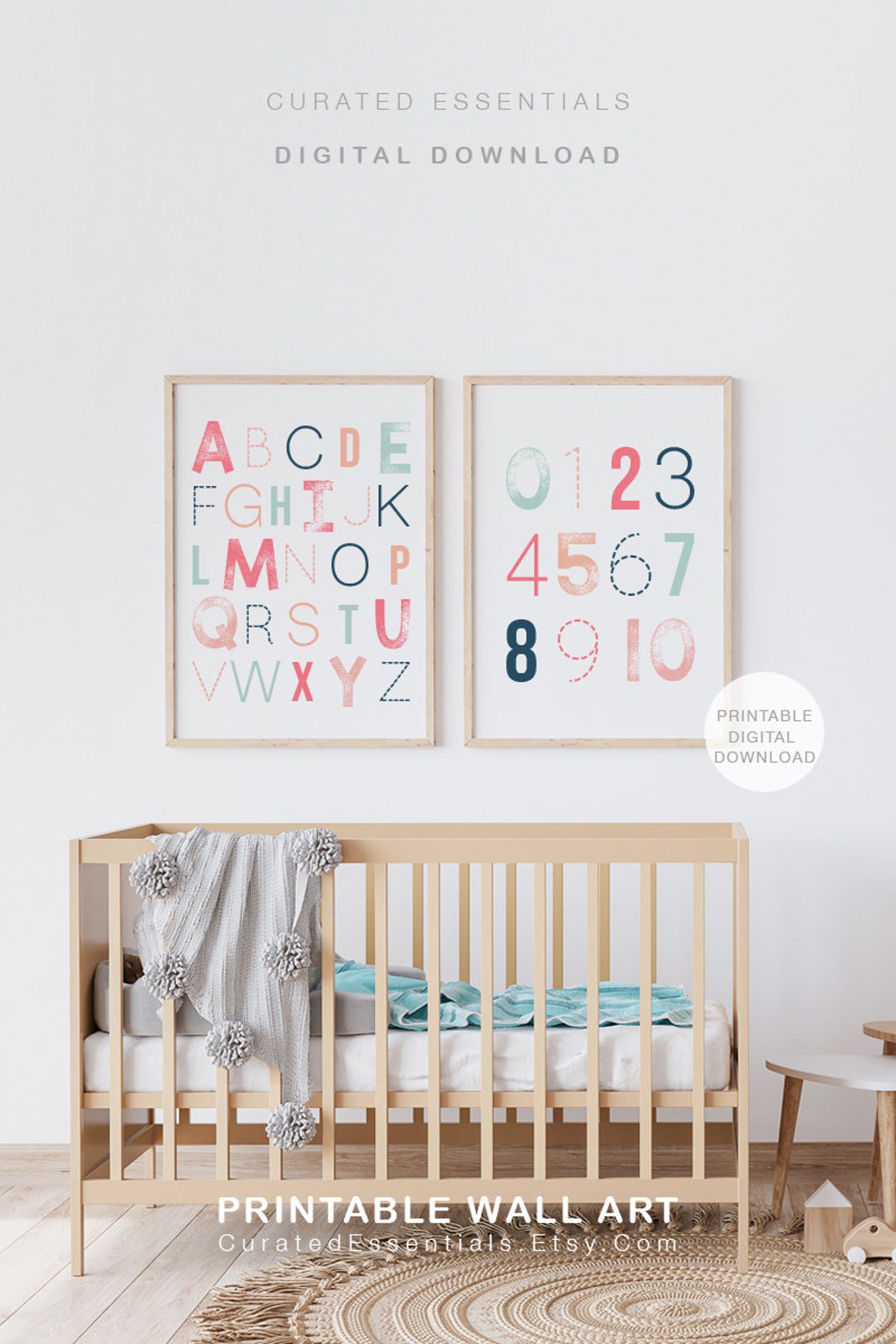Pink & Navy Set of 2 Prints Alphabet and Numbers Printable - Etsy
