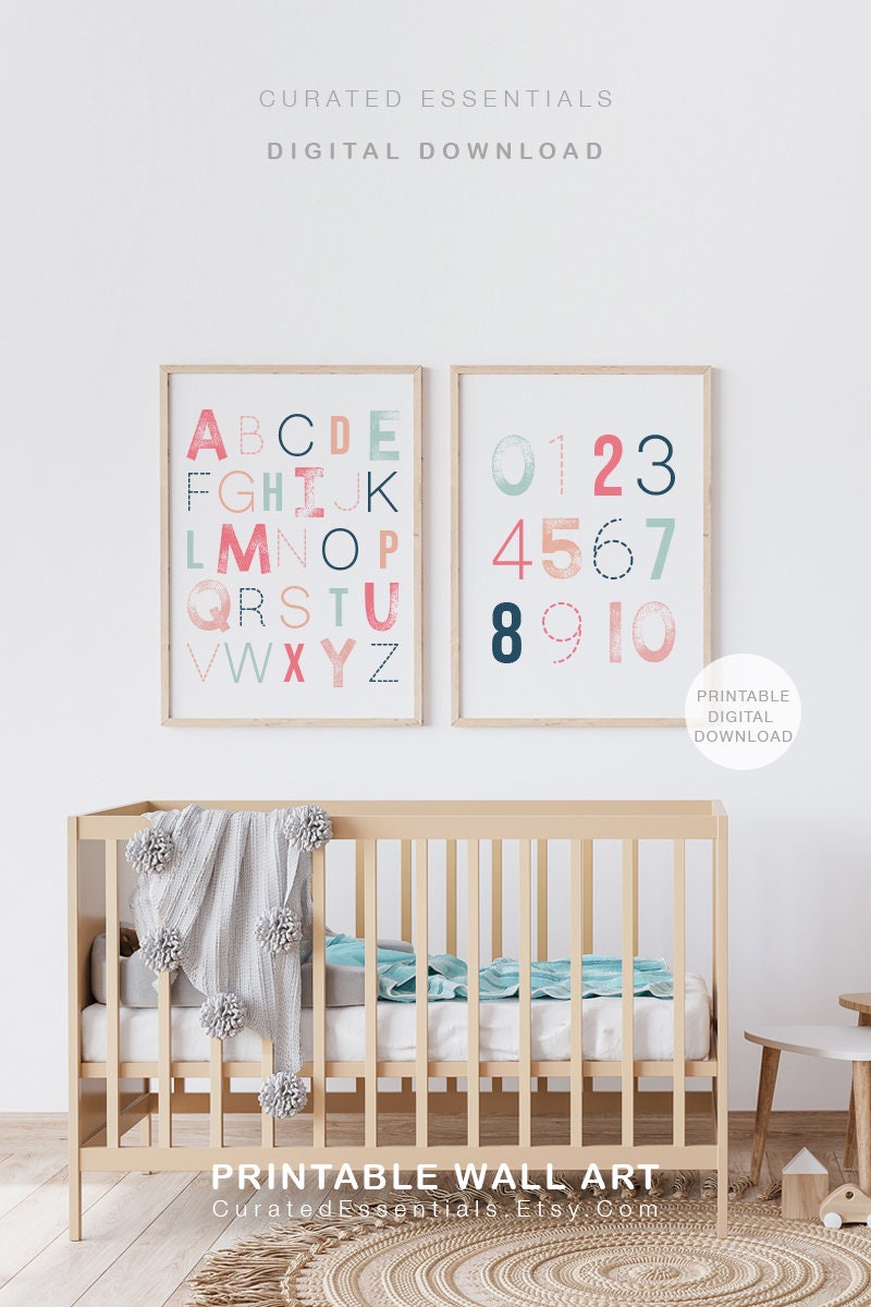 Pink & Navy Set of 2 Prints Alphabet and Numbers Printable - Etsy