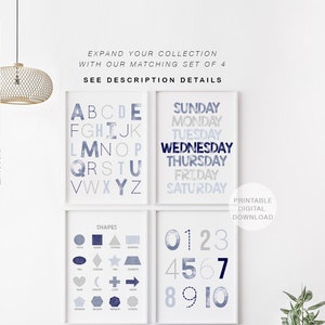 Blue Alphabet and Numbers Set of 2 Printable Wall Art - Etsy