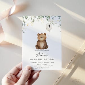 Editable 1st Birthday Bear Theme Invite, Beary First Birthday ...