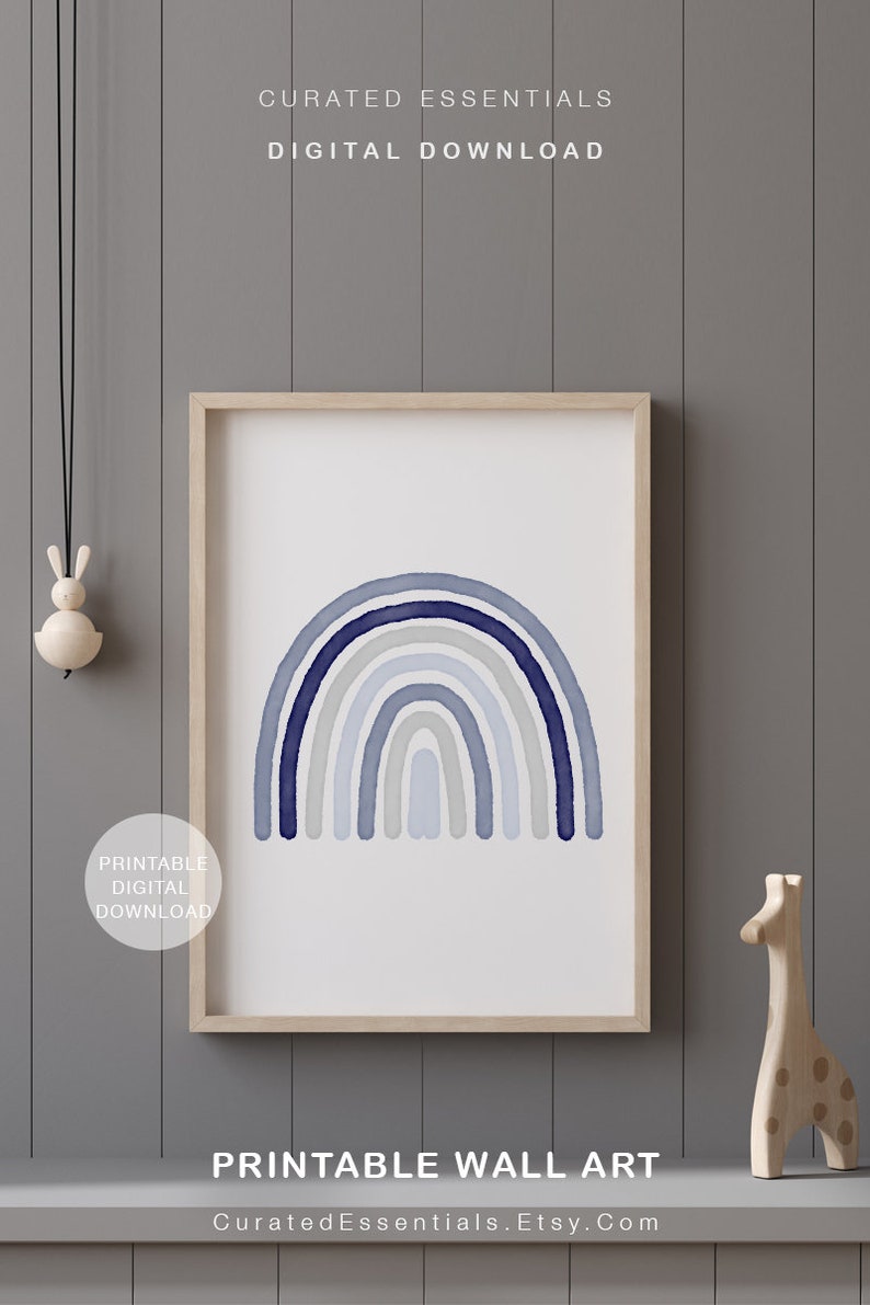 Blue Rainbow Art Print, Printable Wall Art, Rainbow Nursery Decor, Kids ...