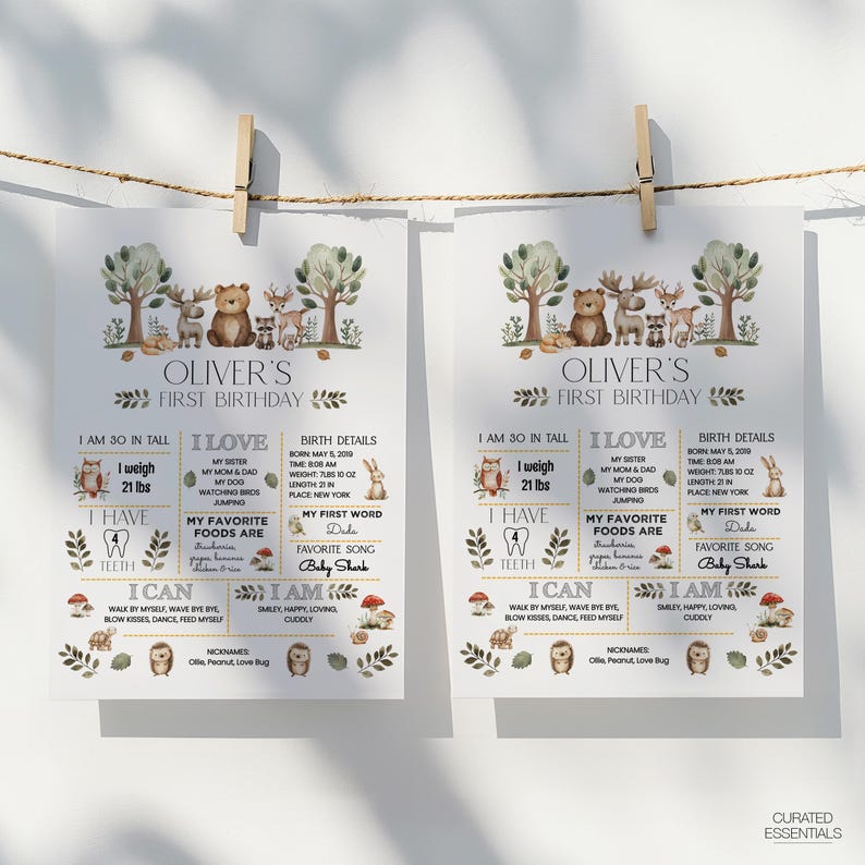 Editable Woodland Animal Birthday Party Milestone Sign, Printable ...