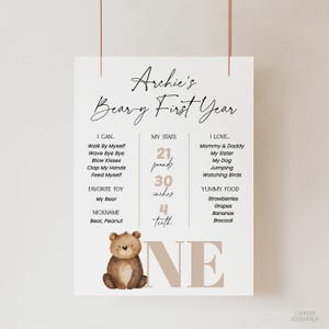 Beary First Birthday Photo Invitation, Editable 1st Birthday Bear Theme ...