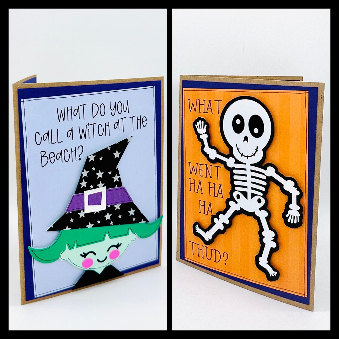 Punny Halloween Witch and Skeleton Joke Custom Handmade Personalize ...