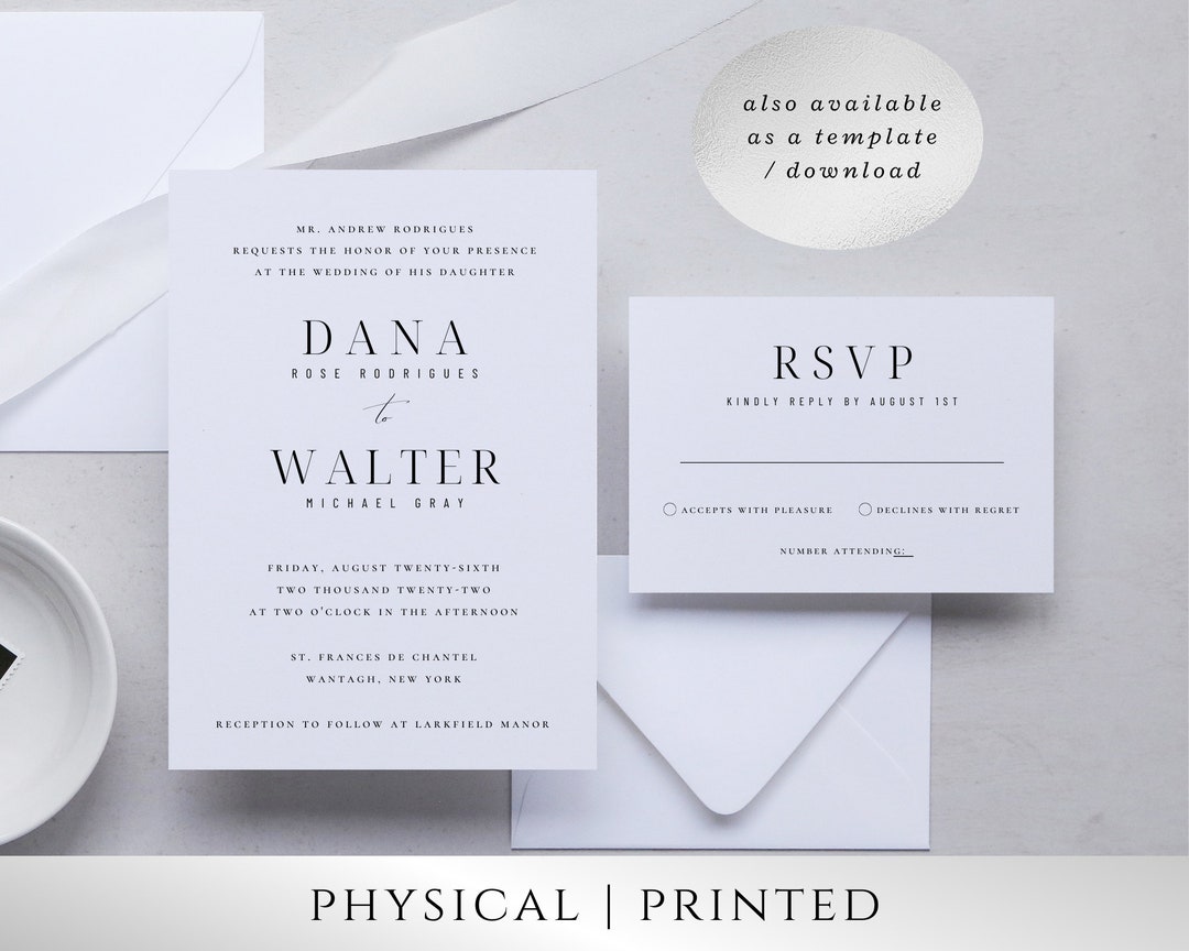 Printed Wedding Invitations, Modern Font Minimalist Invitations Deposit ...