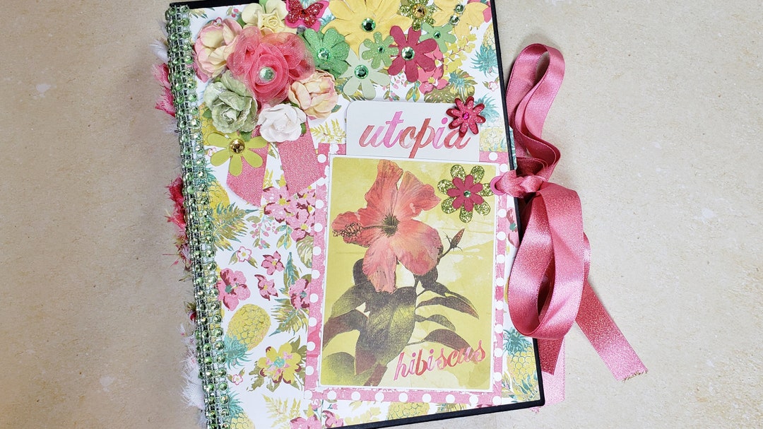 TROPICAL UTOPIA Mini Album Hard Cover Chiffon Flowers Pink Yellow Green ...