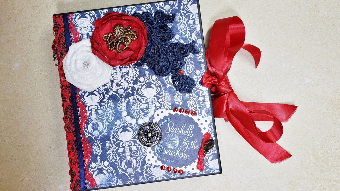 Nautical RED WHITE and BLUE Mini Album Hard Cover 6 1/8" X 7 3/8" Gift ...