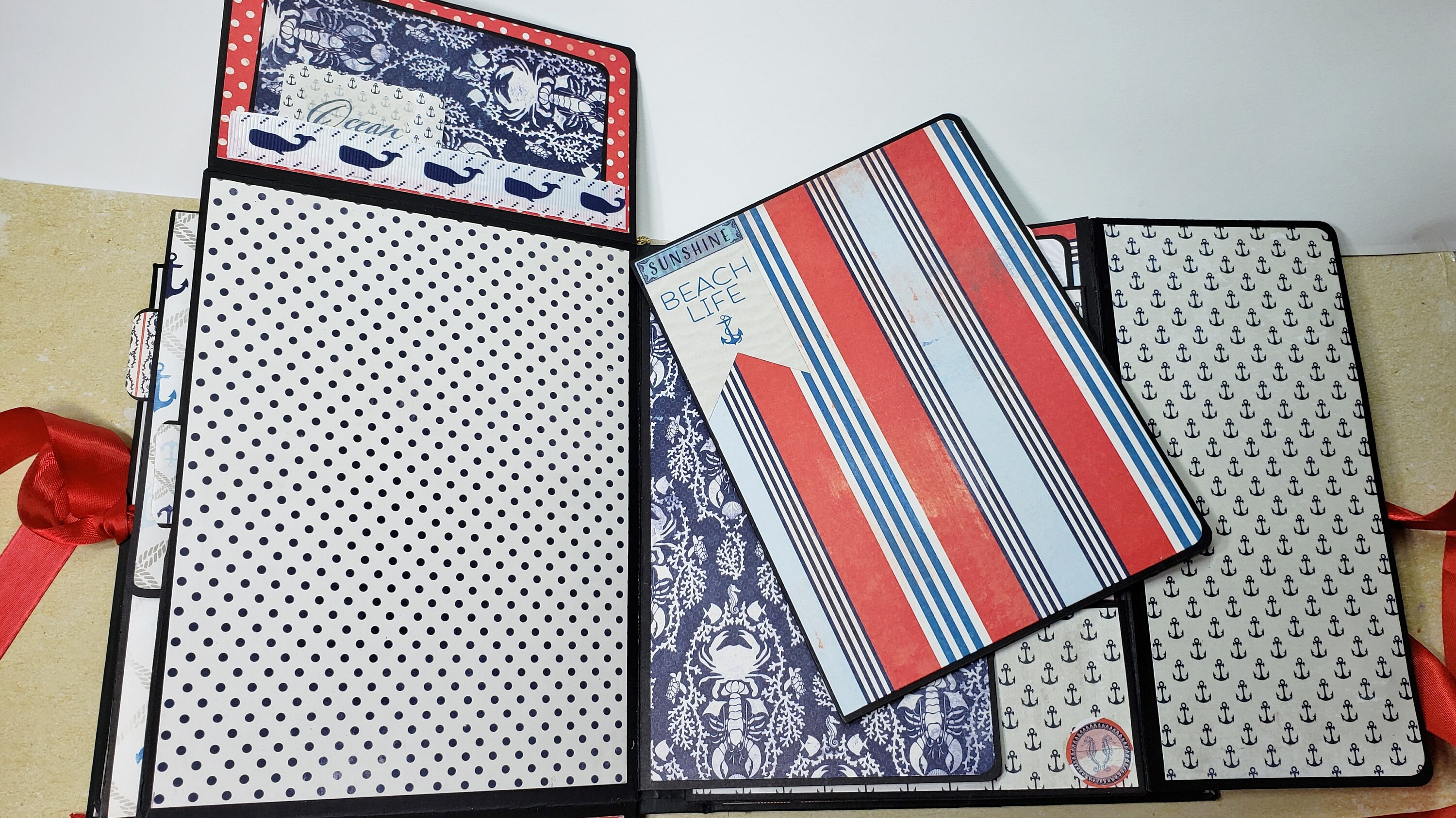 Nautical RED WHITE and BLUE Mini Album Hard Cover 6 1/8" X 7 3/8" Gift ...