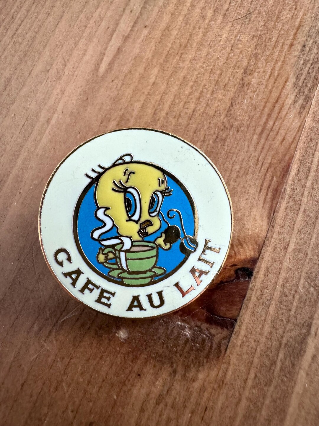 Tweety Bird Cafe Au Lait Enamel Pin Vintage Collectible Round Pin ...