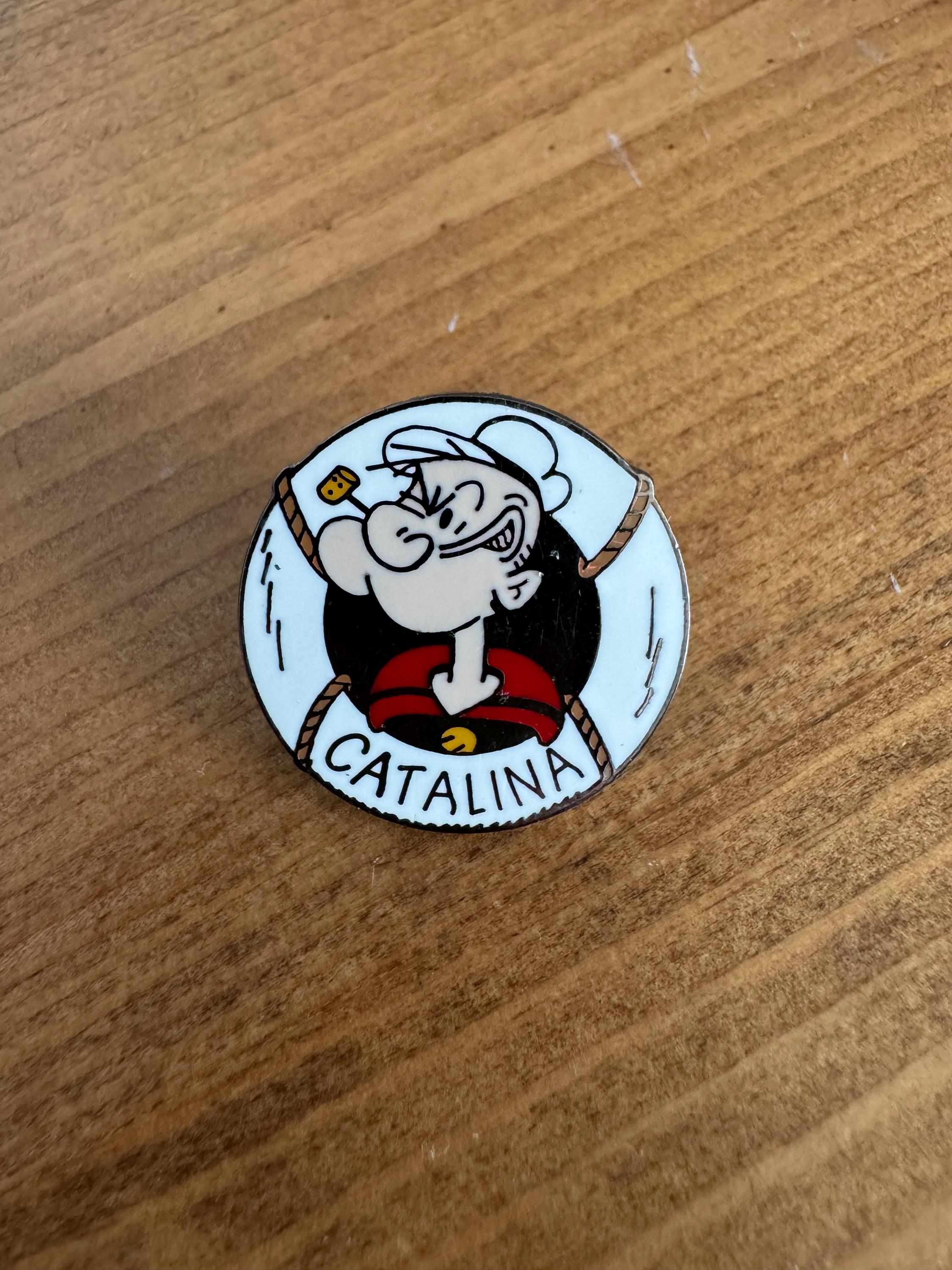 Popeye the Sailor Man White Lapel Pin - Silver Red Trim Pinback ...