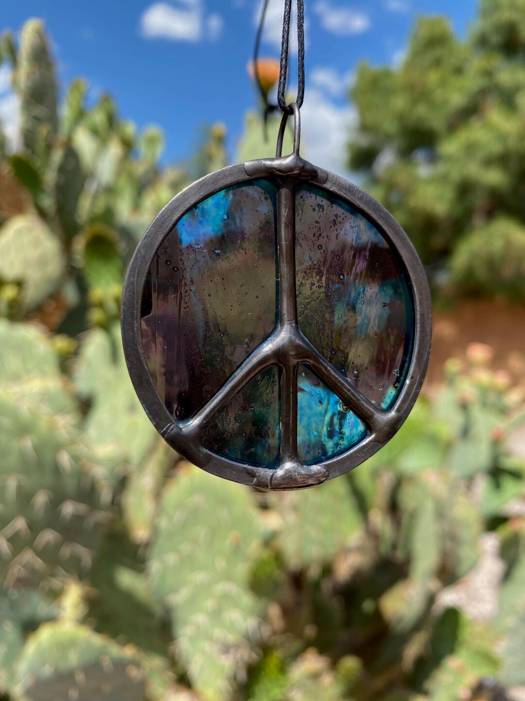 Purple Iridescent Peace Sign Suncatcher • Stained Glass, Handmade Art ...