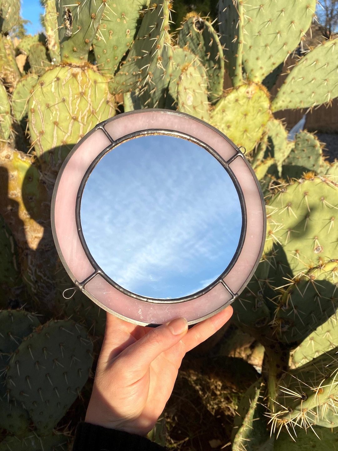 Pink Round Mirror • Stained Glass Art, Home Decor, Wall Art, Boho, Art ...