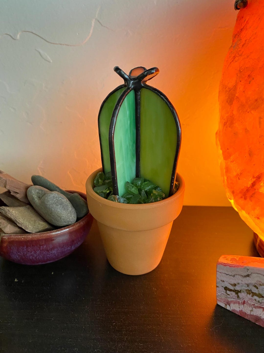 Green 3D Stained Glass Cactus With Pot • Glass Art, Home Decor, Desert ...