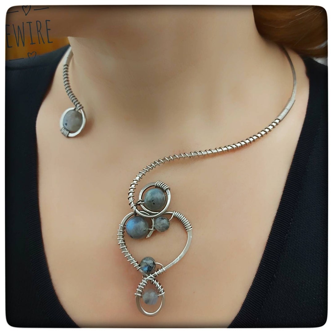 Silver Color Open Necklace, 316L Surgical Wire, Rigid Wire Necklace ...