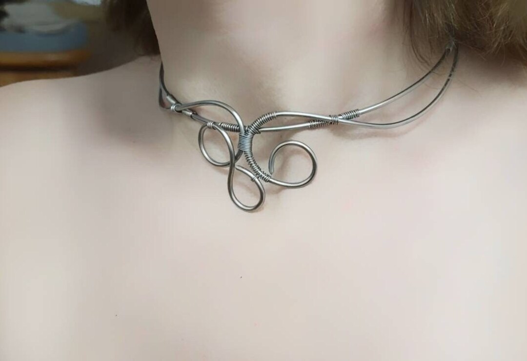 Silver Color Open Choker, 316L Surgical Wire Necklace, Rigid Wire ...