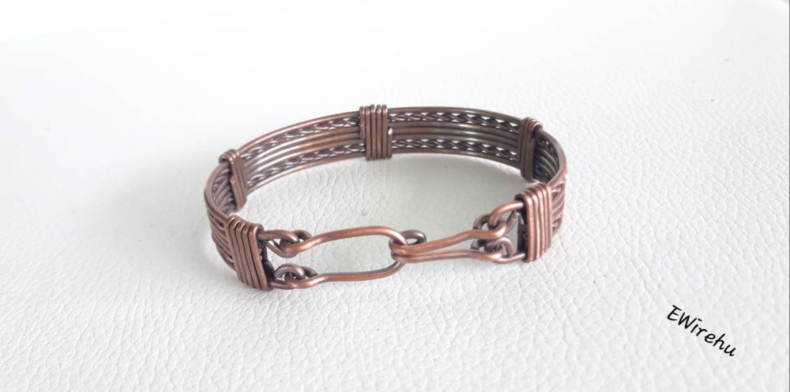 Antiqued Copper Wire Wrapped Bracelet With Twisted - Etsy