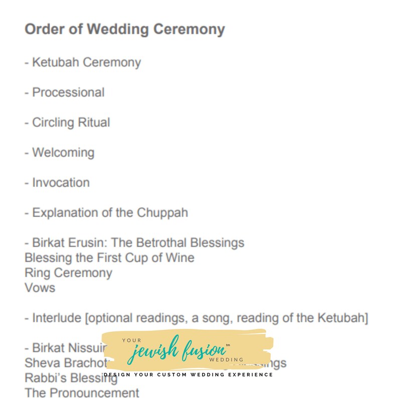 Jewish Wedding Traditional Ceremony [20 Page PDF Instant Download] - Etsy