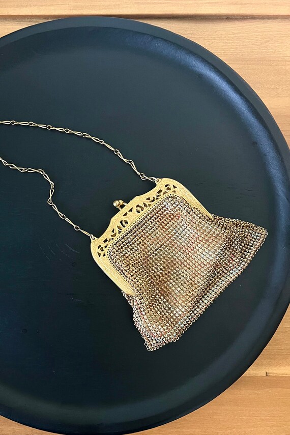 1920s Antique Metal Mesh Flapper Purse Gold with Pink… - Gem