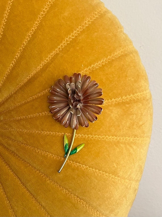 1960s Enamel Daisy Pin Hand-Painted Pink Brown Green … - Gem