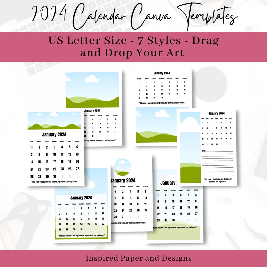 2024 Calendar Canva Template Frame Bundle Set 7 Editable & Customizable ...