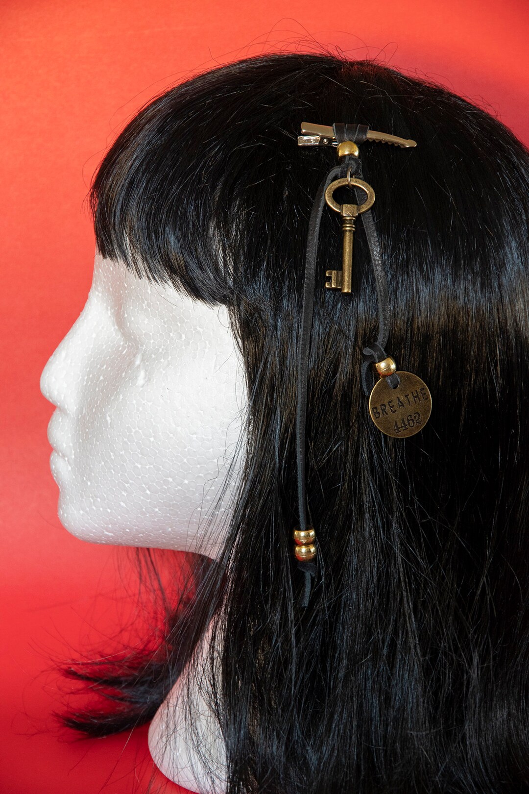 Hair Clip Made of Black Leather Lace. Features a Key and Key Tag. - Etsy