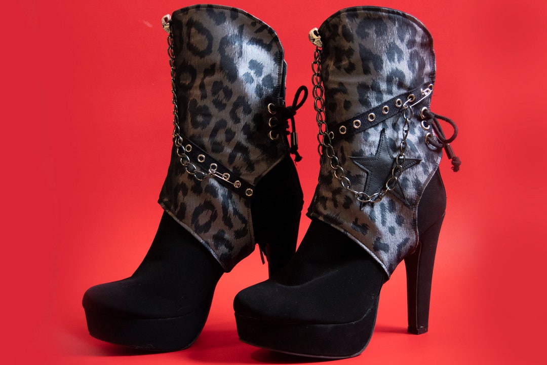Black and Silver Leopard Print Boot Covers. - Etsy