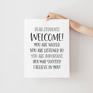 Dear Students Welcome Classroom Positivity Quote PRINTABLE Sign ...