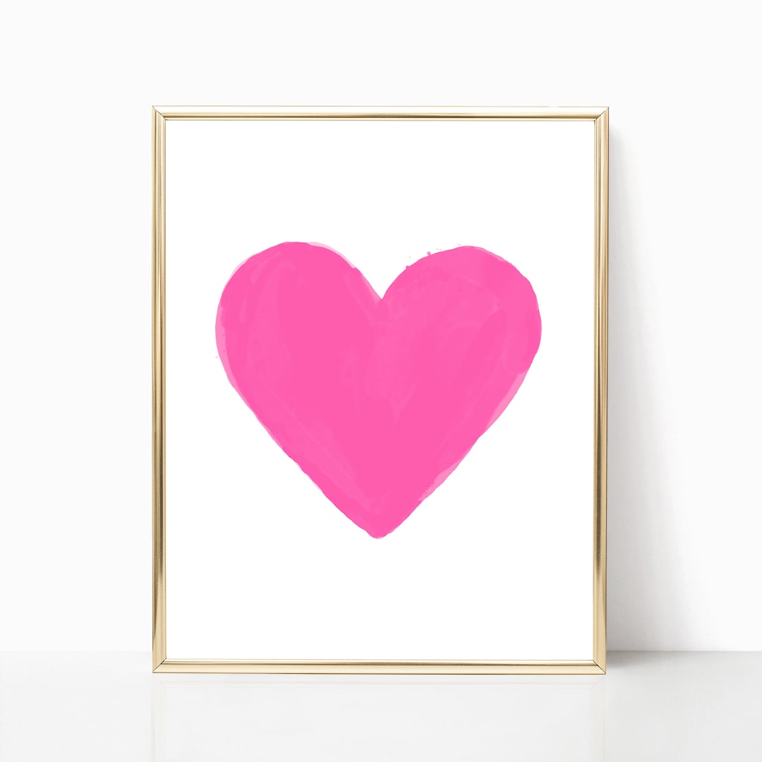 Hot Pink Heart Printable Wall Art, Pink Watercolor Heart Print, Barbie ...