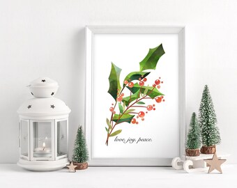 Joy Peace Love Wall Print Christmas Poster Xmas Print - Etsy