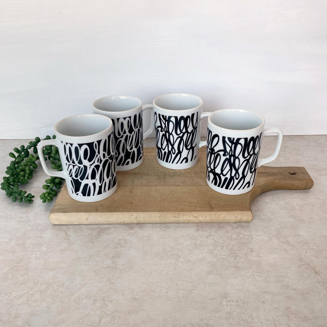 Vintage Abstract Swirl Ceramic Coffee Mugs - Set of 4, Made in Japan - Etsy