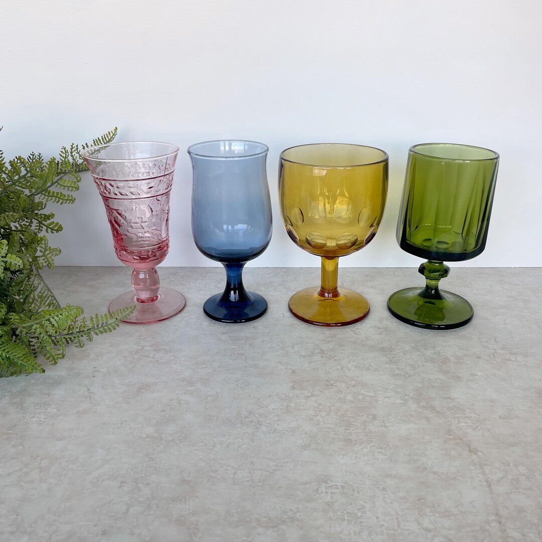 Vintage Mismatched Colorful Goblets, Set of 4 Wine Water Glasses Boho ...