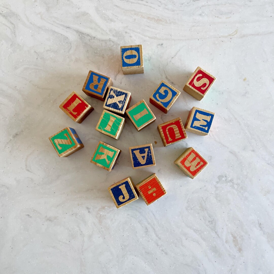 Vintage Lot of 16 Wooden Alphabet Building Blocks, Children's Wood ...