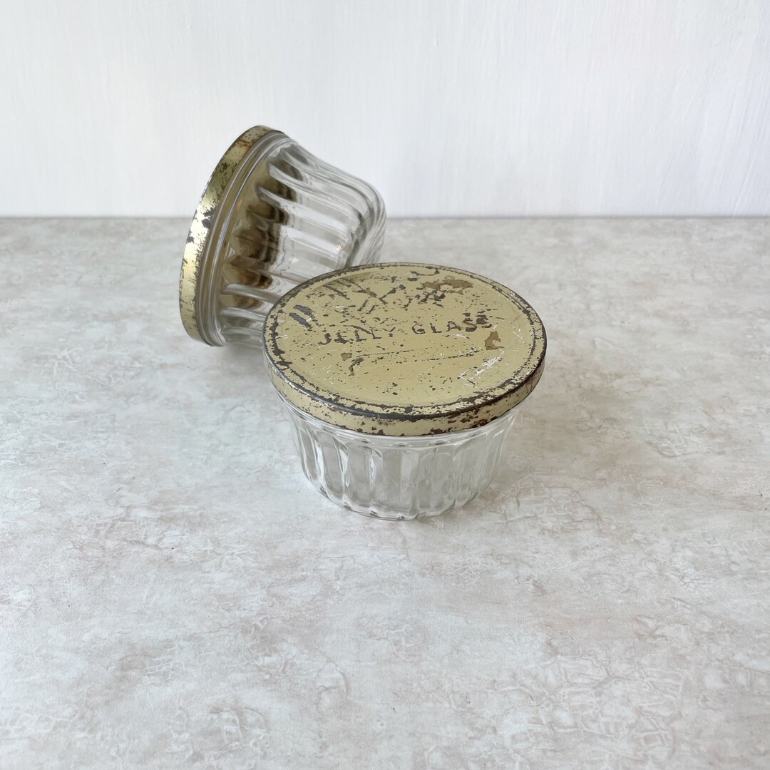 Pair Vintage Kerr Jelly Glass Jars, 2 Ribbed Glass Jelly Jars W/metal ...