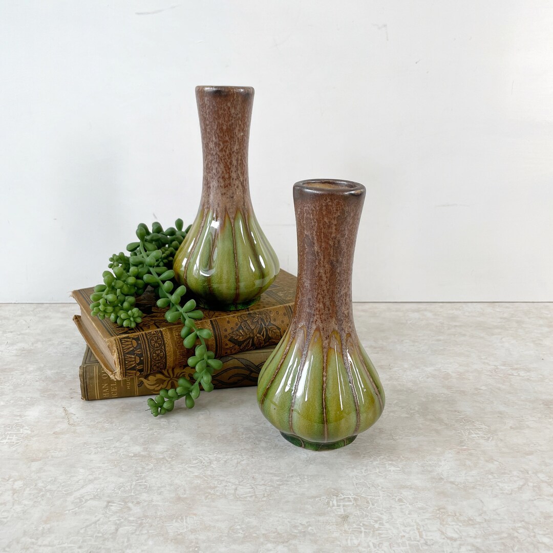 Hosley Potteries Bud Vase Pair, Vintage Small Drip Glaze Flower Vase ...