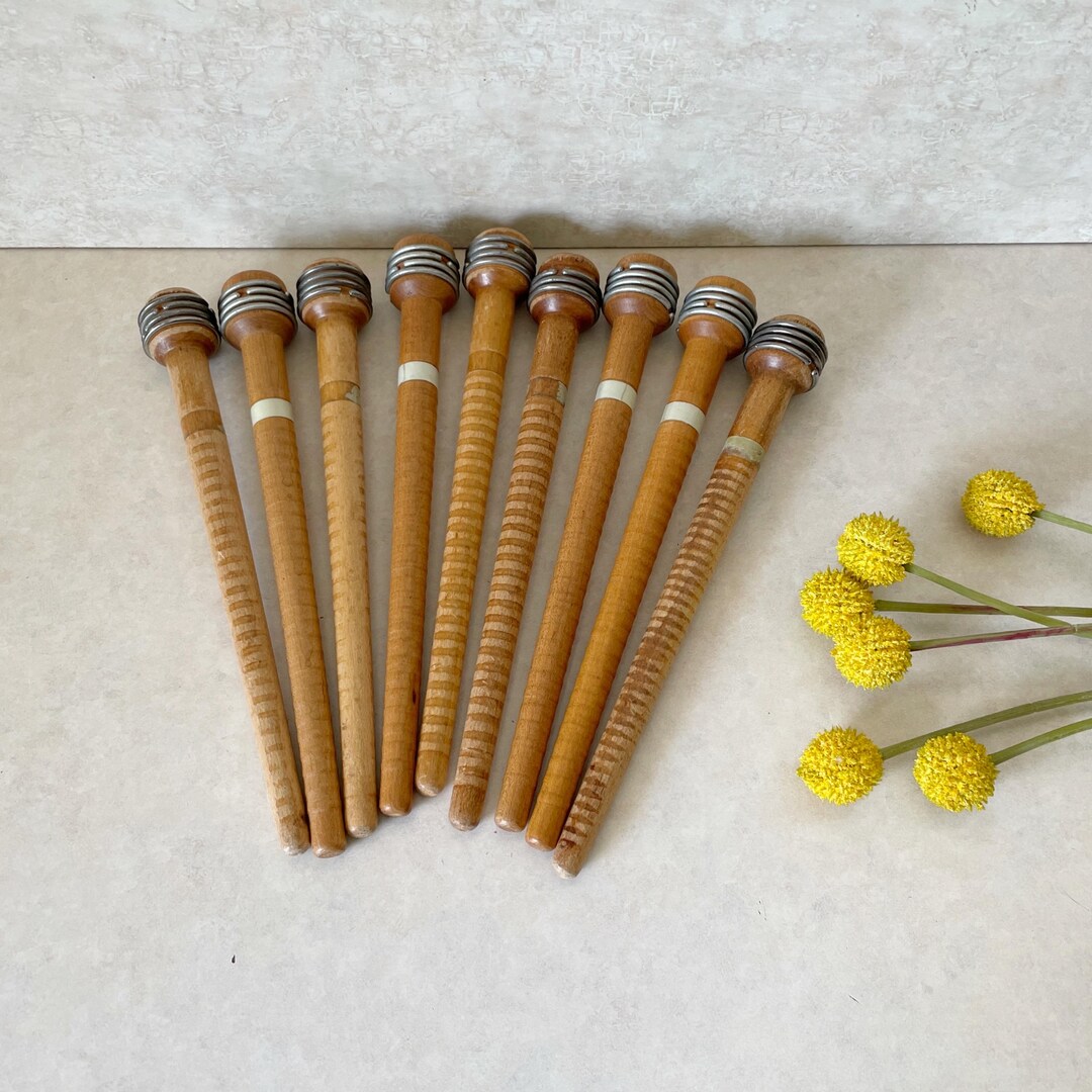Vintage Wood Shuttle Spindles Lot of 9, Primitive Wooden Bobbins ...