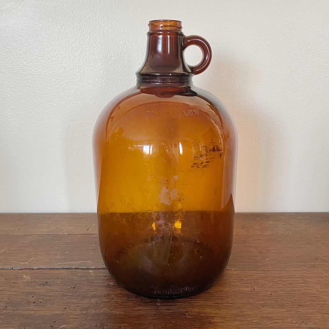 Vintage One Gallon Amber Glass Jug With Finger Loop, Duraglas Brown ...
