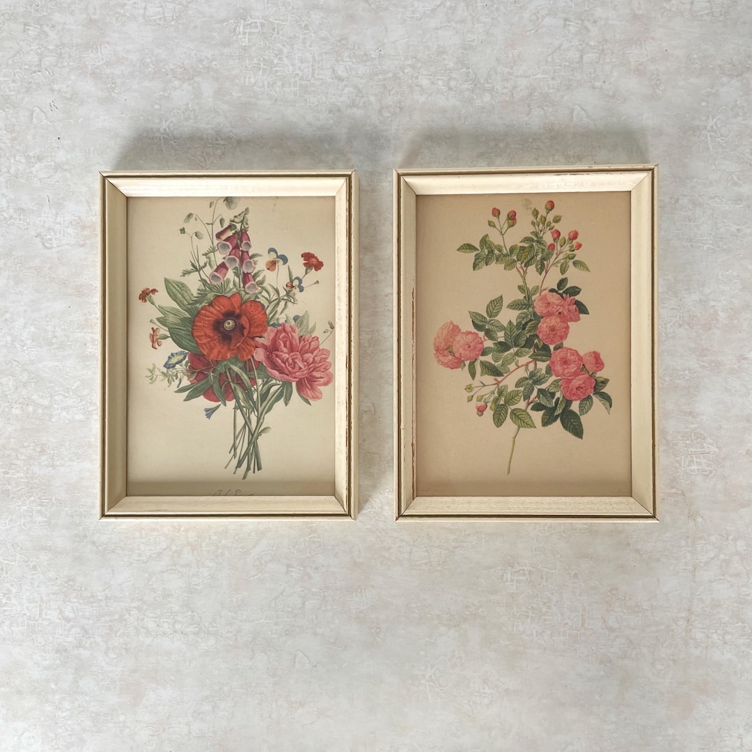 Vintage Framed Botanical Prints Set of 2, MCM Floral Lithograph Prints ...