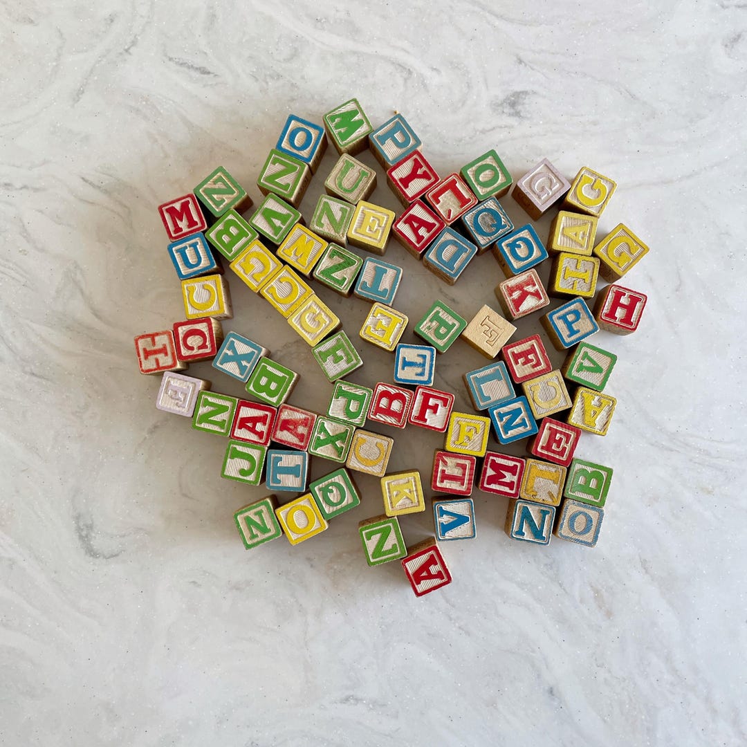 Vintage Lot of 75 Wood Alphabet Building Blocks, Children's Wooden ...