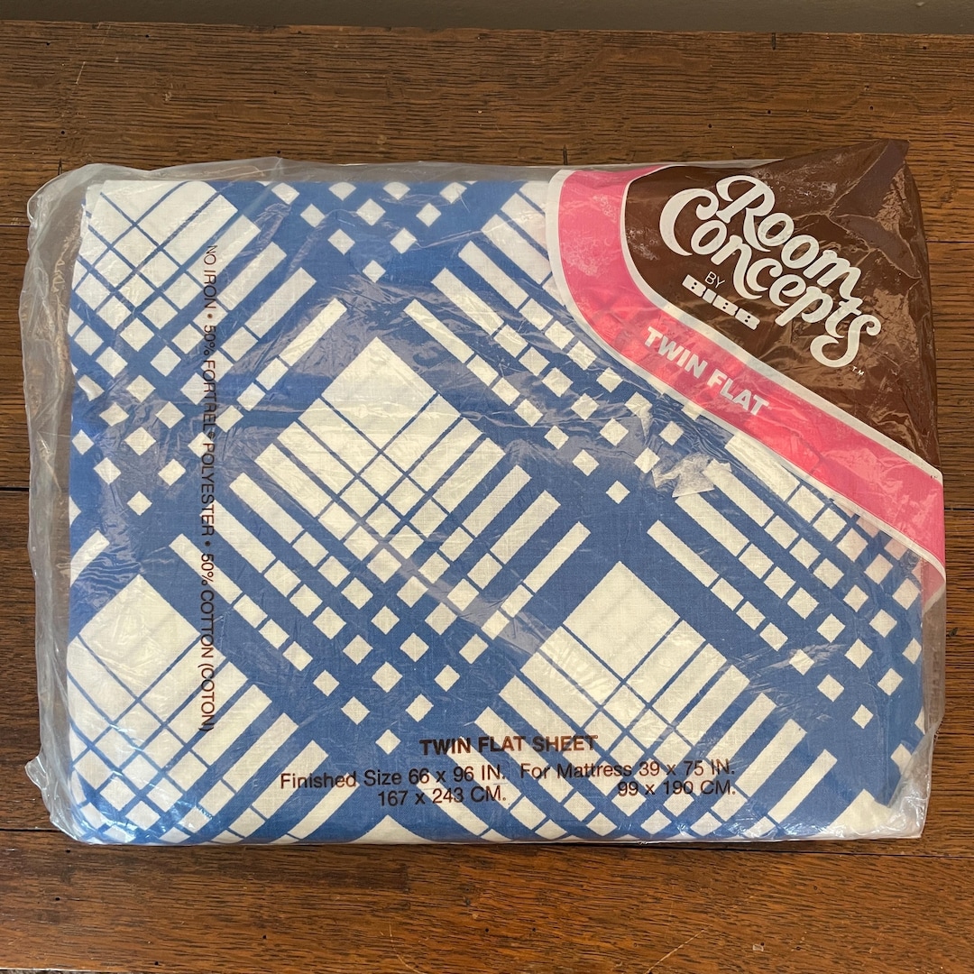 Twin Flat Muslin Sheet, Room Concepts by Bibb Cotton Blend Blue White ...