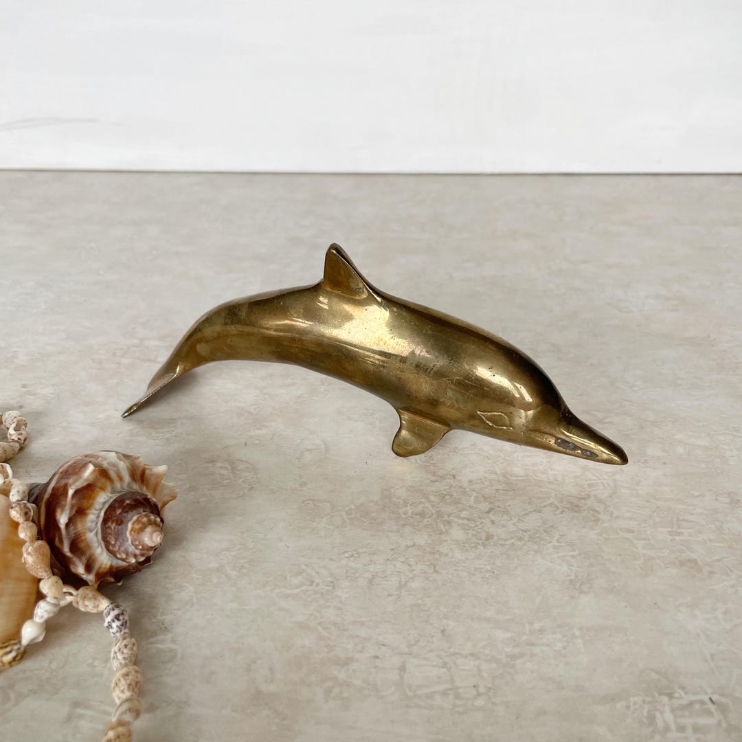 Vintage Brass Dolphin Figurine, Metal Diving Dolphin Statuette ...