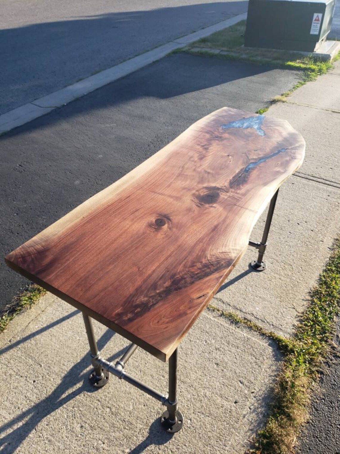 Custom Live Edge Walnut Epoxy Computer Desk | Etsy